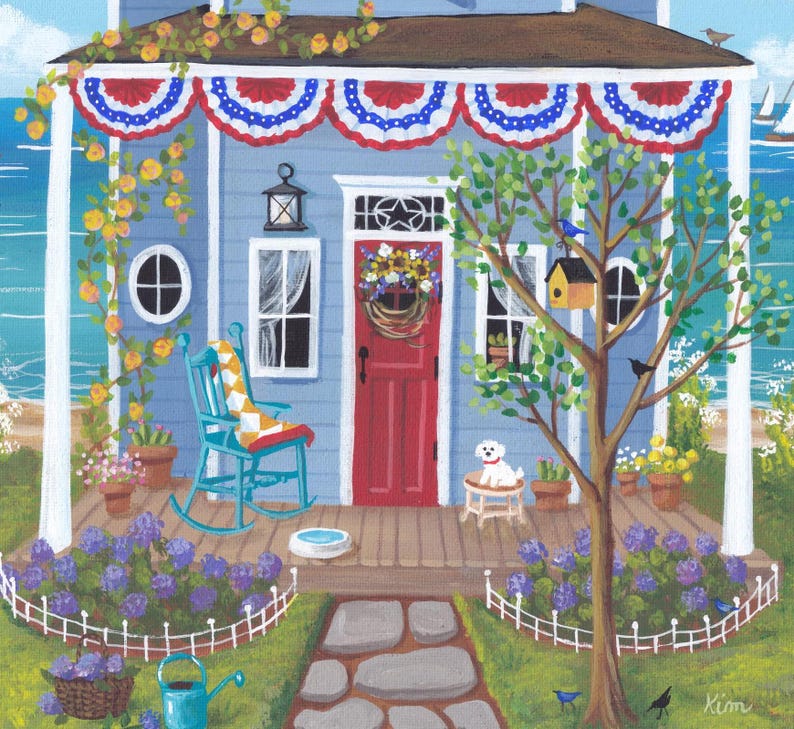 Folk Art Print~sea Salt Cottage - Etsy