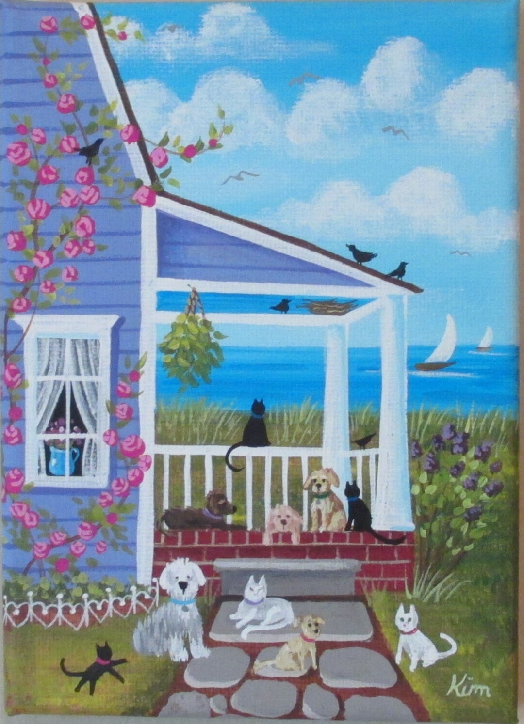 Porch Pals Folk Art Print - Etsy