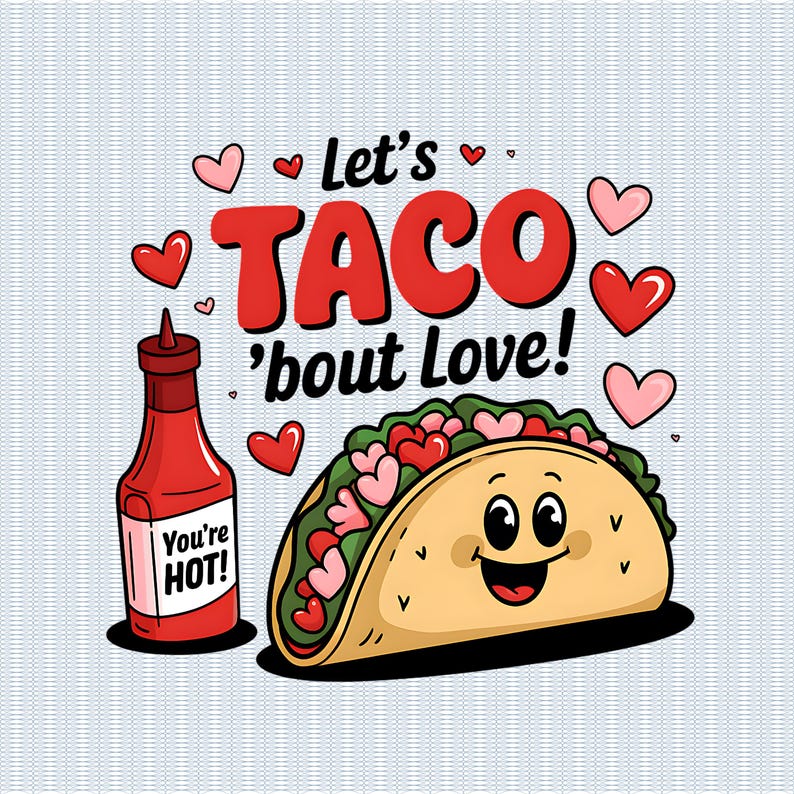 Taco Lover Png Valentine's Day PNG Sublimation Design, Let's Taco Love ...