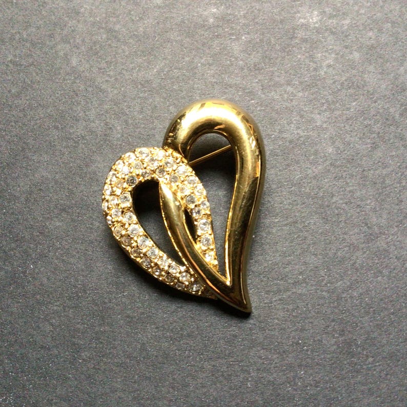 Vintage Napier Heart Brooch With Rhinestones Gold-toned Love Knot Pin ...