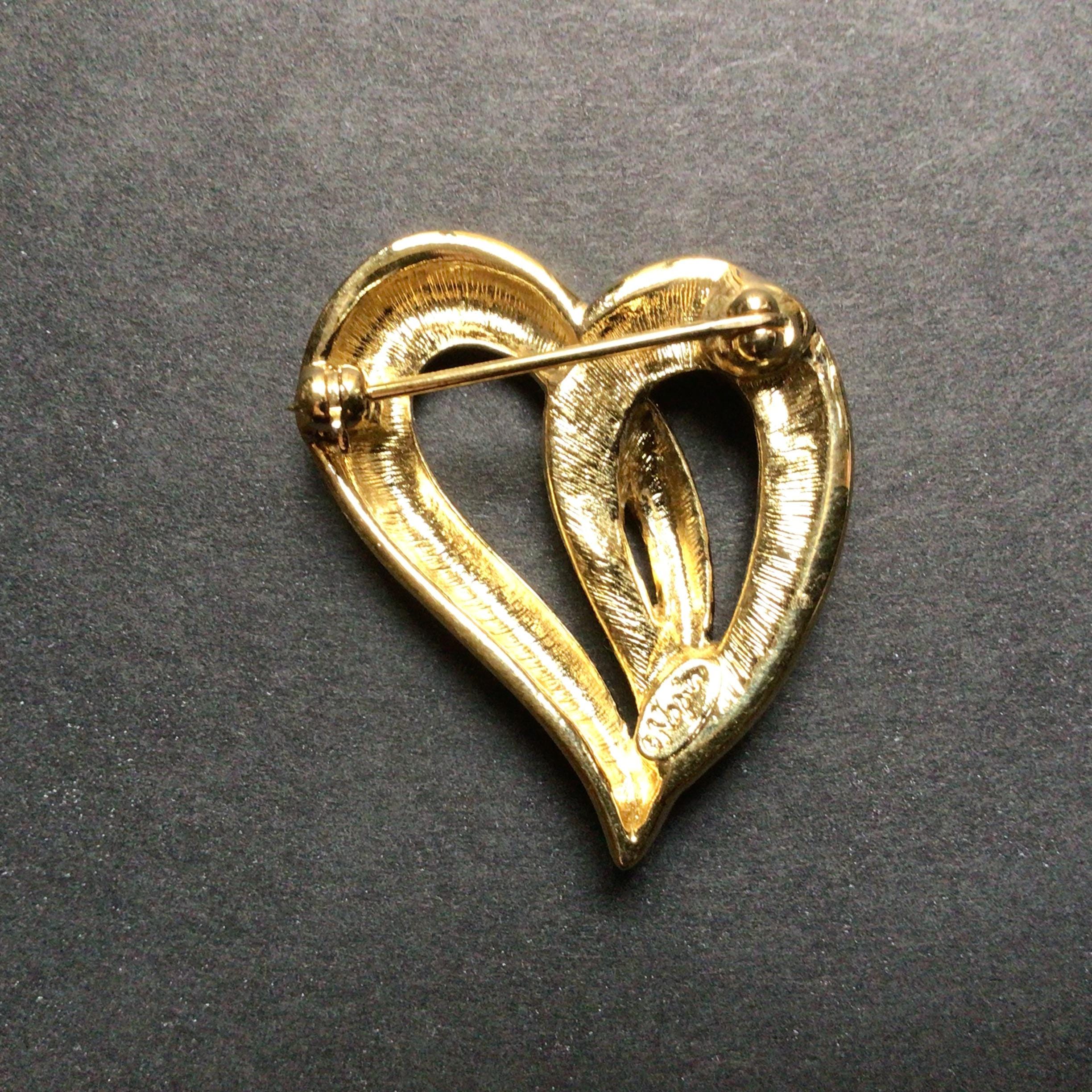 Vintage Napier Heart Brooch With Rhinestones Gold-toned Love Knot Pin ...
