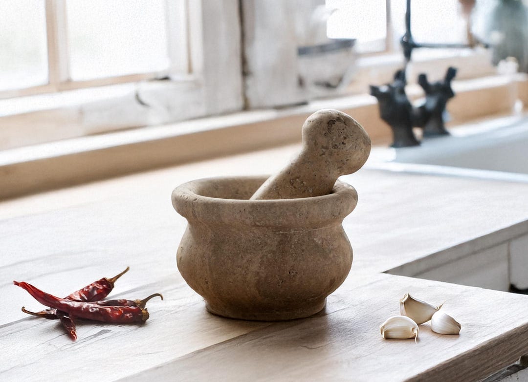 Terra - Handmade Travertine Marble Mortar and Pestle: Rustic Stone ...