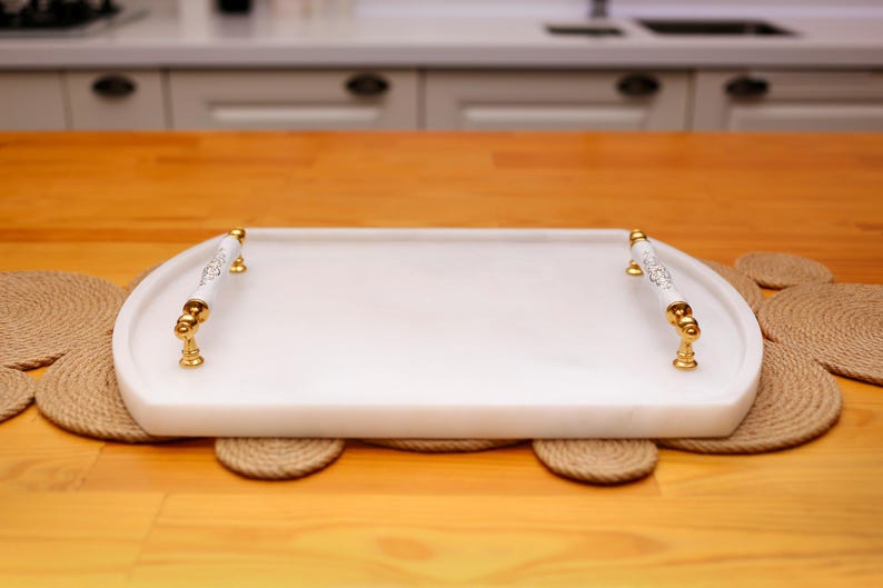 Regalia Marble Serving Tray, Gold-colored Handles – Elegant White ...