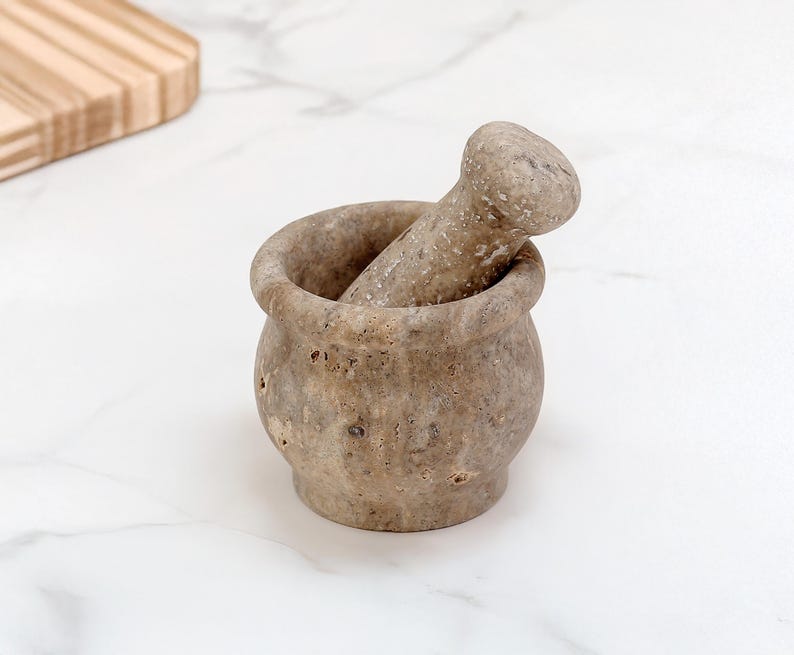 Terra - Handmade Travertine Marble Mortar and Pestle: Rustic Stone ...