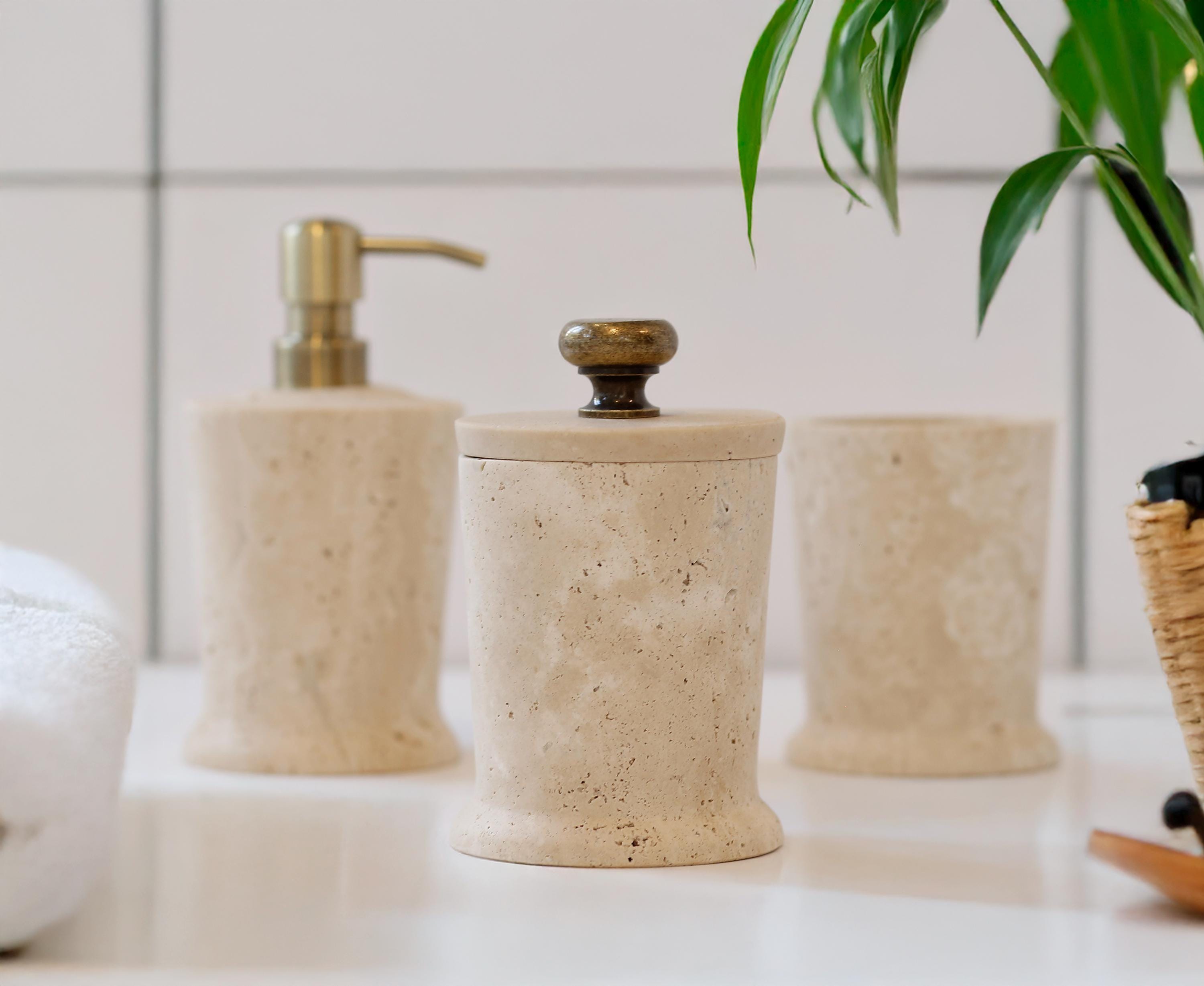 Thalia - Travertine Marble Bathroom Accessories Set: Conical Design ...