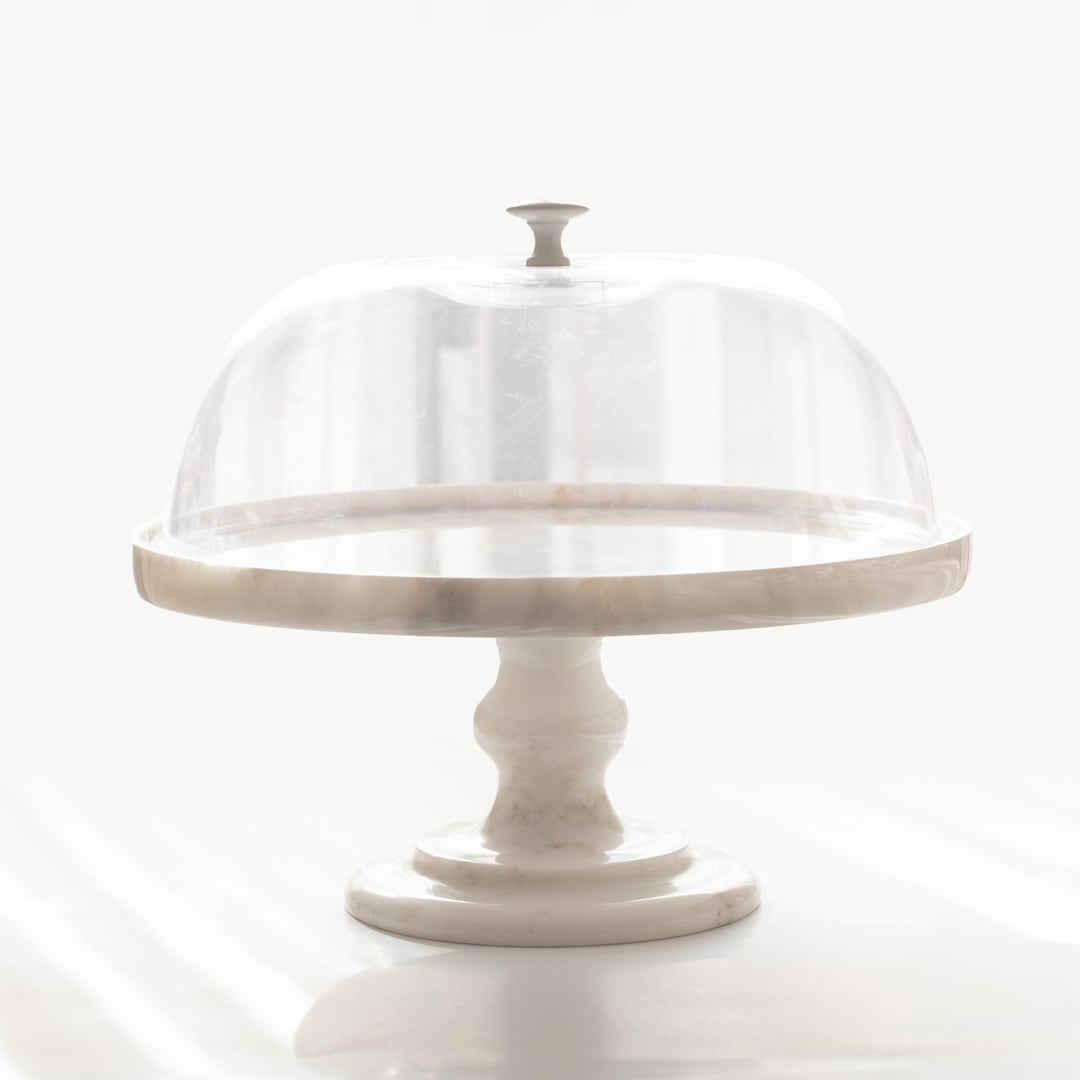 Gaia - White Marble Pedestal Cake Stand With Plastic Dome Lid - 12.6 ...