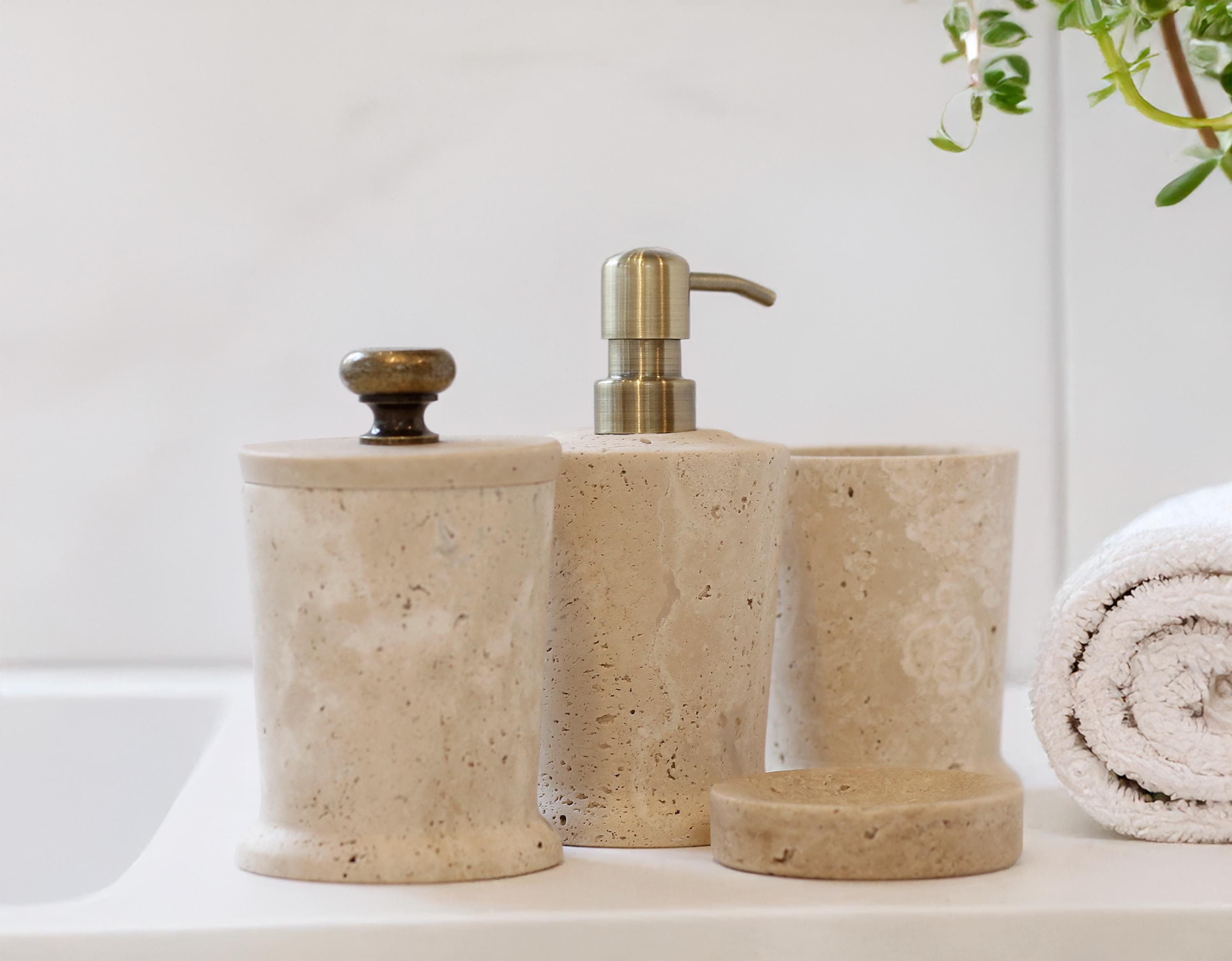 Thalia - Travertine Marble Bathroom Accessories Set: Conical Design ...