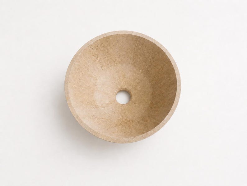 Beige Travertine Vessel Sink - Conical Countertop Marble Basin ...