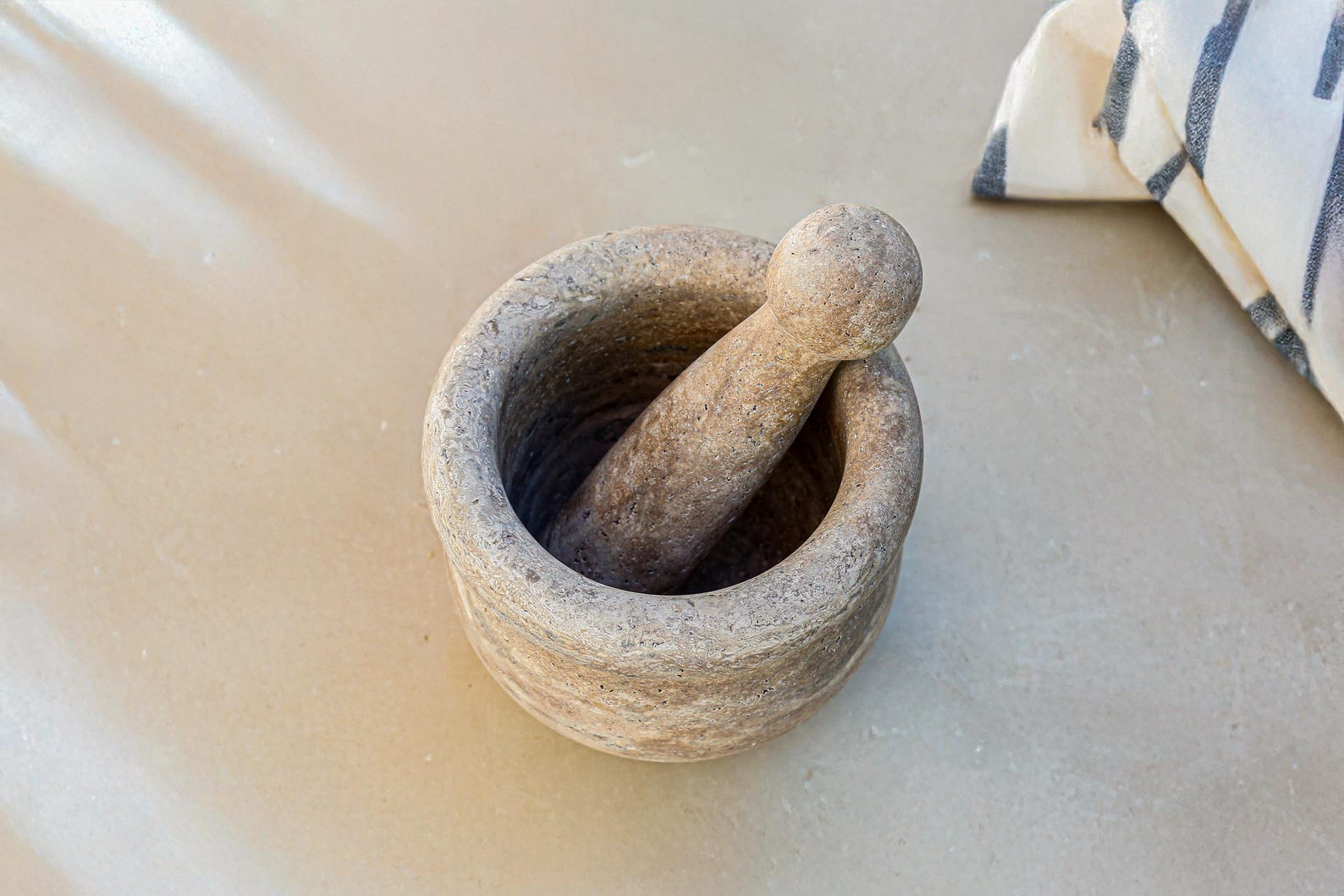 Terra Giant - Ultra Large Travertine Mortar and Pestle: Handmade Stone ...