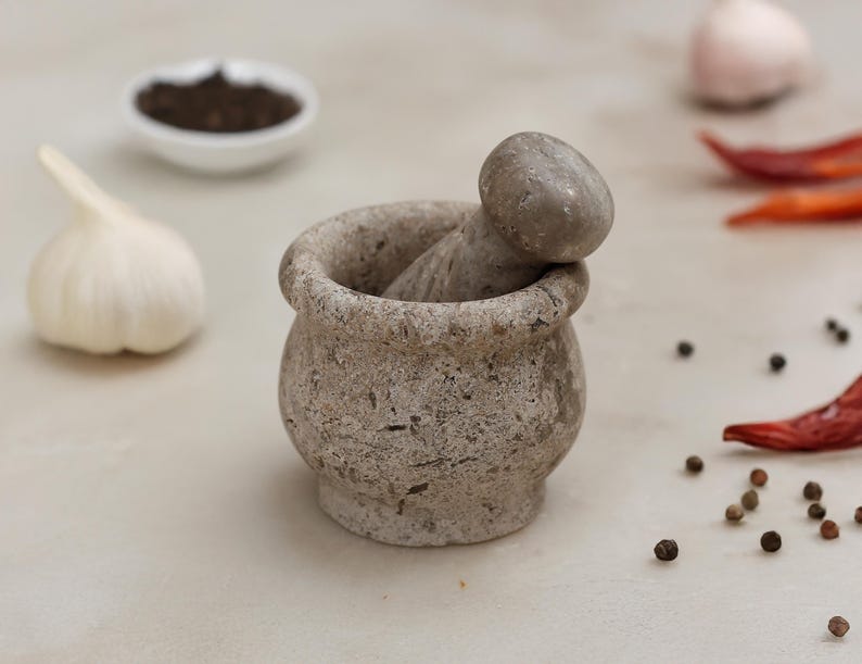 Terra - Handmade Travertine Marble Mortar and Pestle: Rustic Stone ...