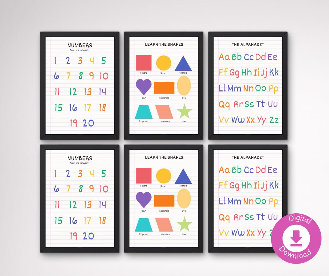 Ultimate Kids Learning Poster Bundle Alphabet, Numbers, Shapes, Colors ...