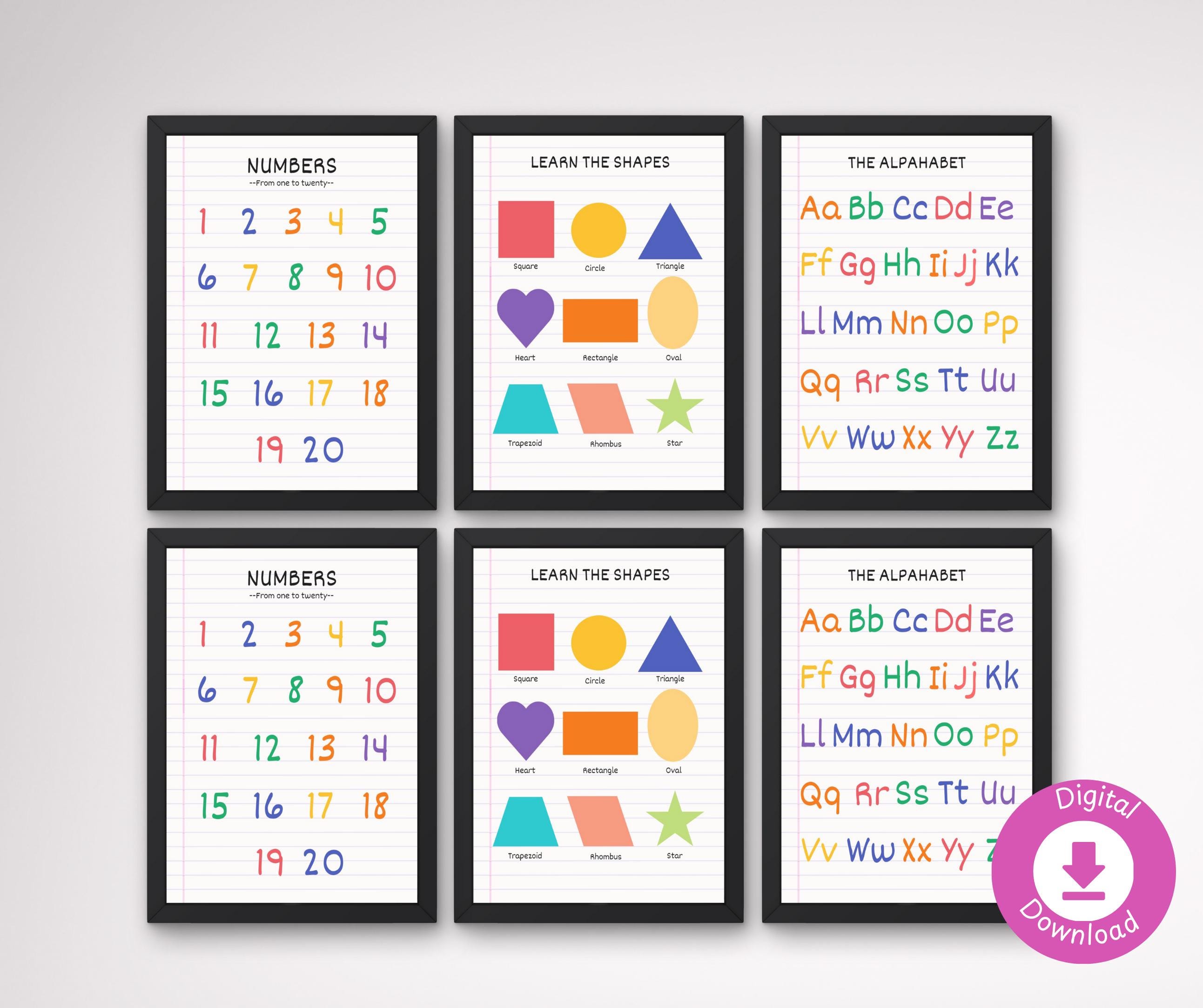 Ultimate Kids Learning Poster Bundle Alphabet, Numbers, Shapes, Colors ...