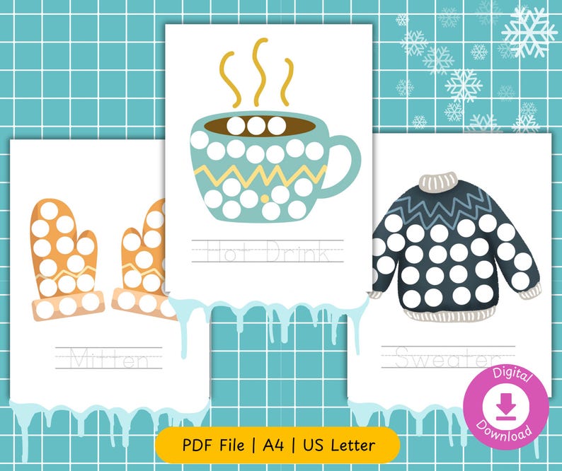 Winter Coloring Worksheet Activity Do a Dot Coloring Pages for Kids ...