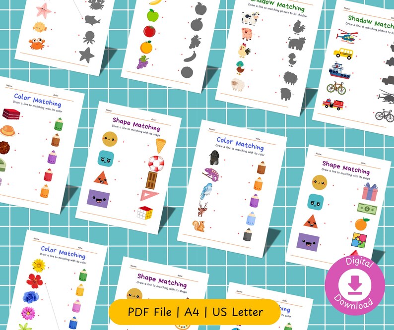 Matching Worksheets & Coloring Pages Bundle Fun Printable Pack for Kids ...