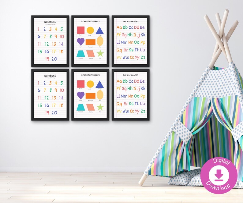 Ultimate Kids Learning Poster Bundle Alphabet, Numbers, Shapes, Colors ...