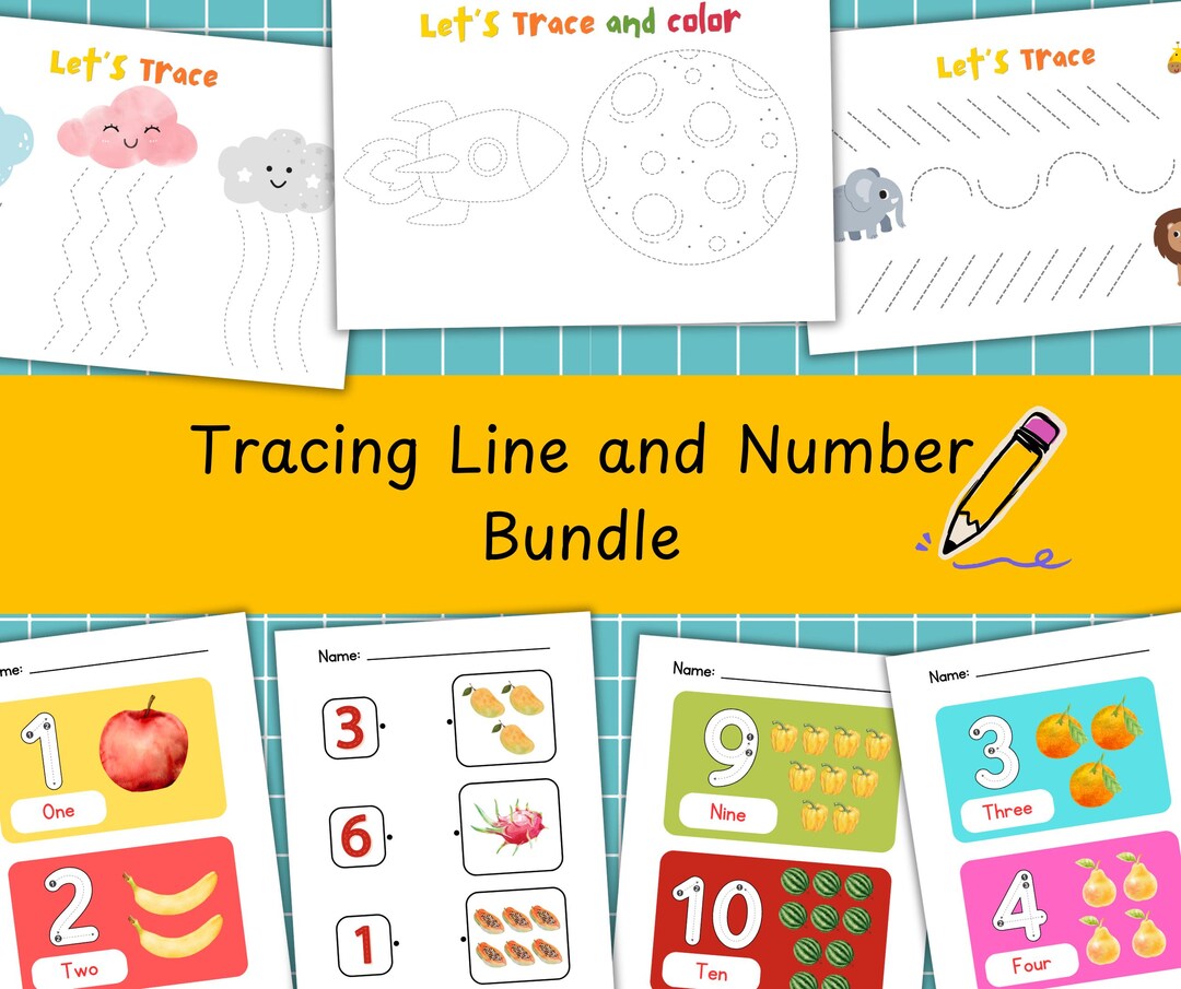 Tracing Line & Number Worksheet Bundle Printable Learning Pack for Kids ...