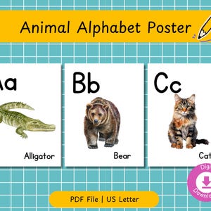 Animal Alphabet Poster for Kids, Educational Wall Art, Nursery Decor, A ...