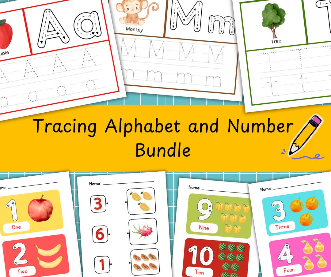 ABC Alphabet & Number Tracing Worksheet Bundle Printable Kids Learning ...