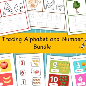 ABC Alphabet & Number Tracing Worksheet Bundle Printable Kids Learning ...
