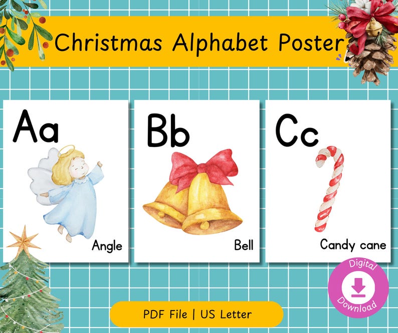 Christmas Alphabet Poster & Flashcards for Kids Winter Festive Fun ...
