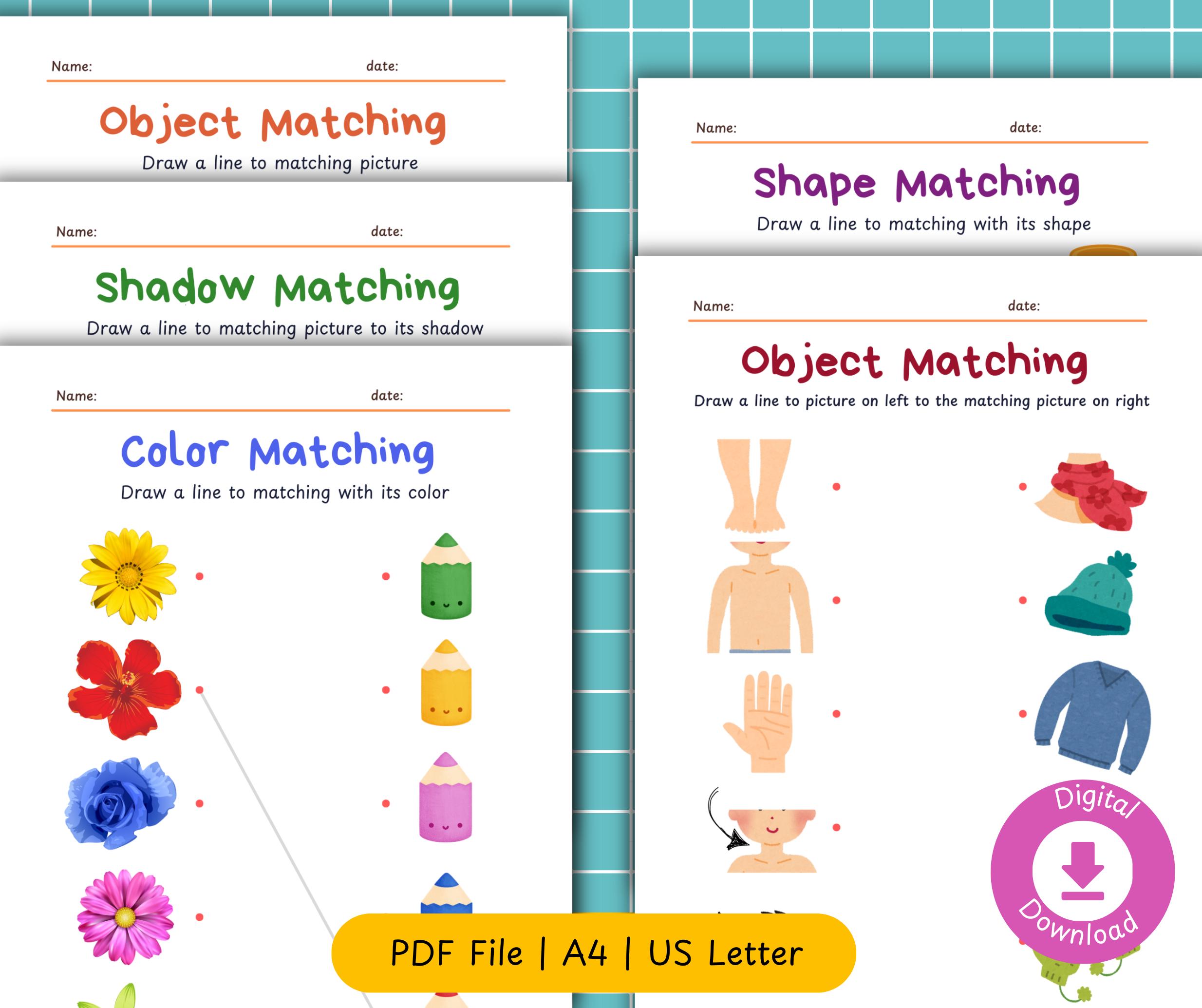 Matching Worksheets & Coloring Pages Bundle Fun Printable Pack for Kids ...