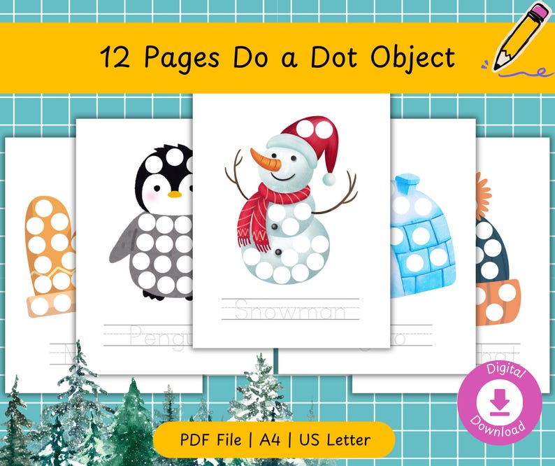 Winter Coloring Worksheet Activity Do a Dot Coloring Pages for Kids ...