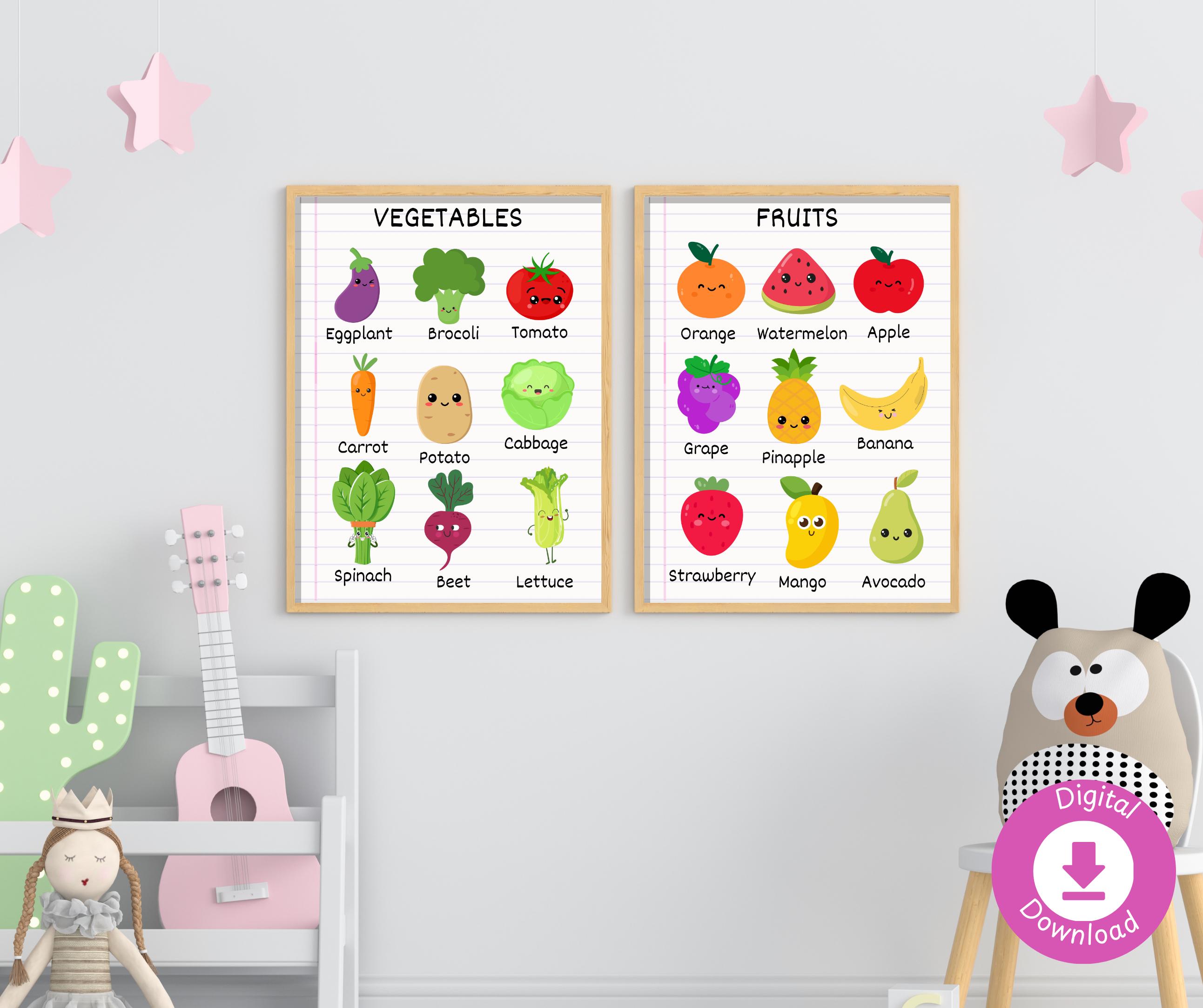 Fruit & Vegetable Poster Bundle for Kids Educational Wall Art for ...