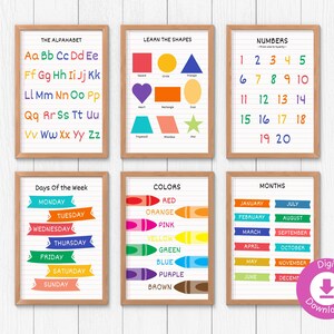 Ultimate Kids Learning Poster Bundle Alphabet, Numbers, Shapes, Colors ...