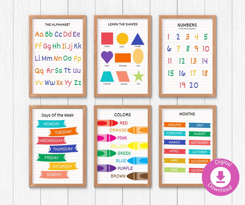 Ultimate Kids Learning Poster Bundle Alphabet, Numbers, Shapes, Colors ...