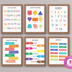 Ultimate Kids Learning Poster Bundle Alphabet, Numbers, Shapes, Colors ...