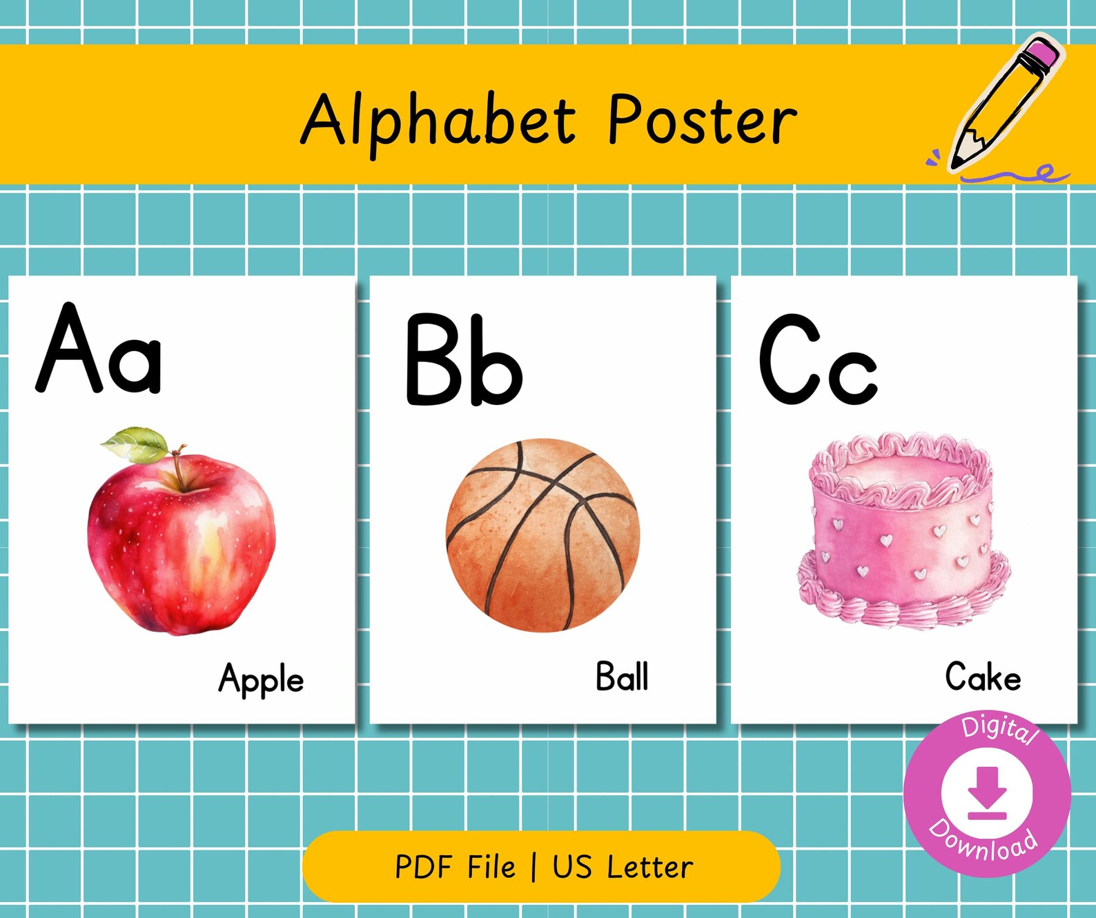 Alphabet Poster for Kids Educational ABC Chart for Preschool ...
