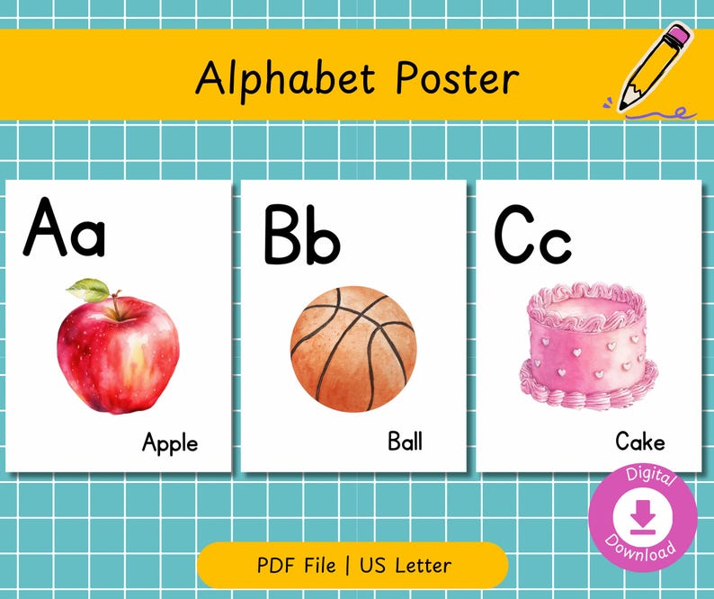 Alphabet Poster for Kids Educational ABC Chart for Preschool ...