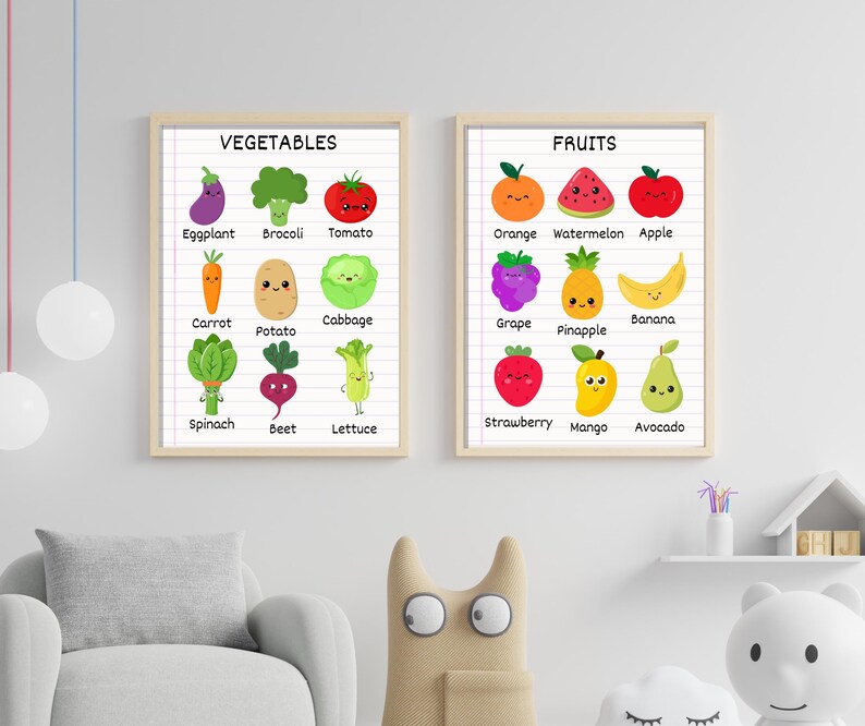 Fruit & Vegetable Poster Bundle for Kids Educational Wall Art for ...