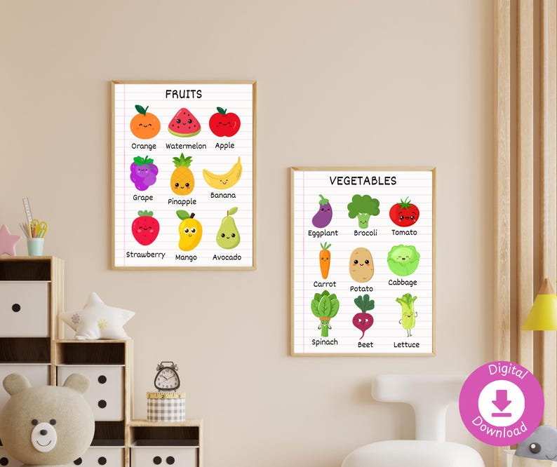 Fruit & Vegetable Poster Bundle for Kids Educational Wall Art for ...