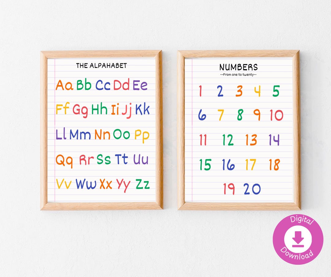 Pastel Alphabet & Number Wall Art Poster Bundle Kids Room, Classroom ...