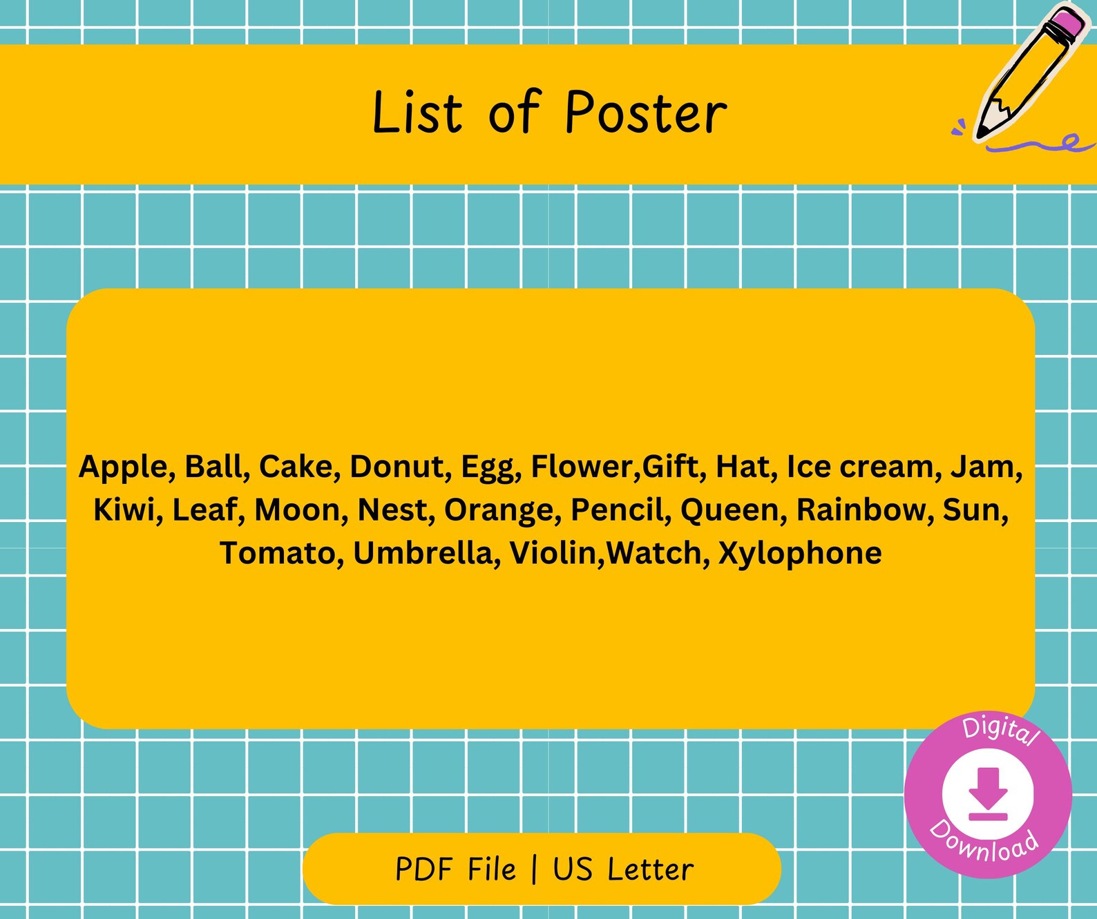 Alphabet Poster for Kids Educational ABC Chart for Preschool ...