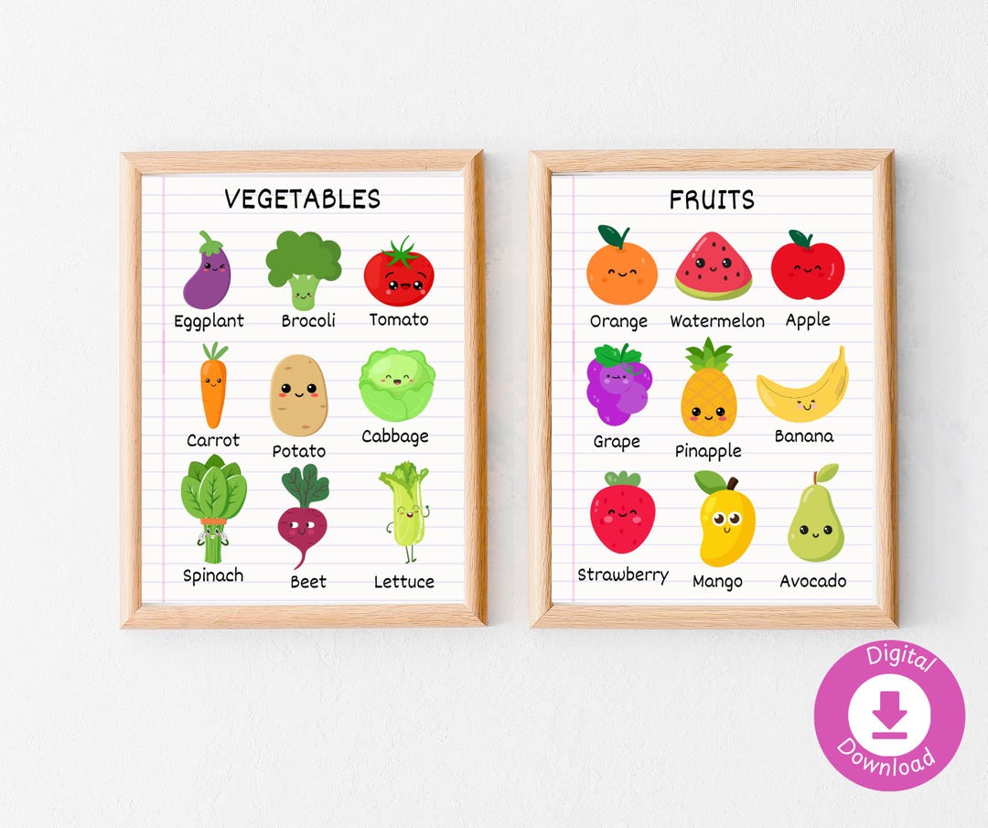Fruit and Vegetable Poster Bundle for Kids Educational Wall Art ...