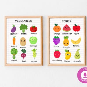 Fruit & Vegetable Poster Bundle for Kids Educational Wall Art for ...