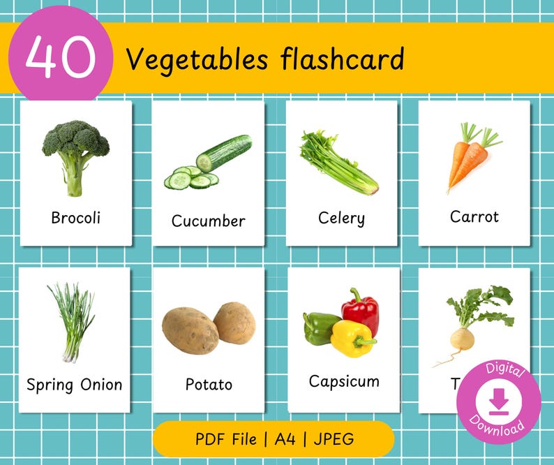 Realistic Vegetable Flashcards for Kids Educational Printable Set With ...