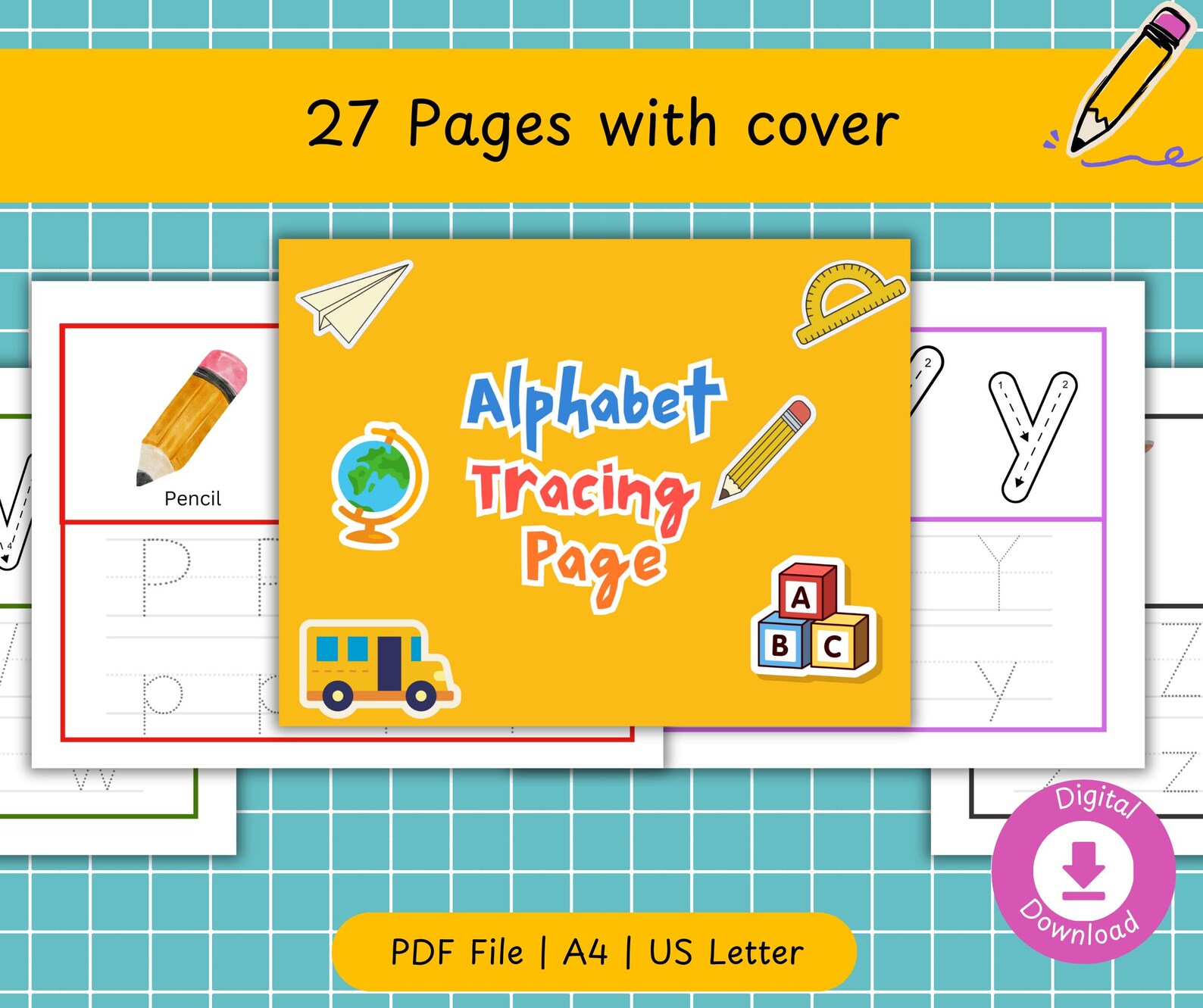 Printable Alphabet Tracing Worksheet for Kids Fun & Educational ABC ...