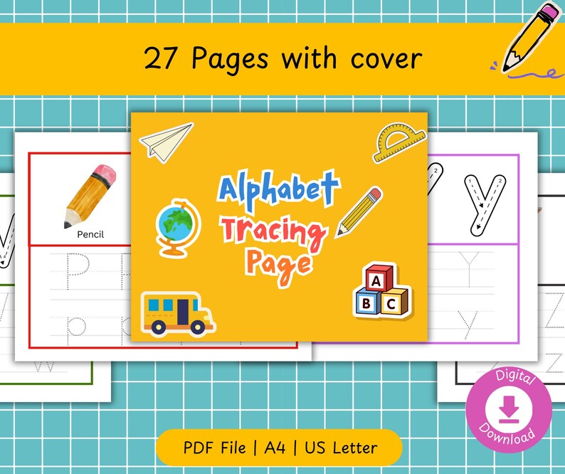 Printable Alphabet Tracing Worksheet for Kids Fun & Educational ABC ...