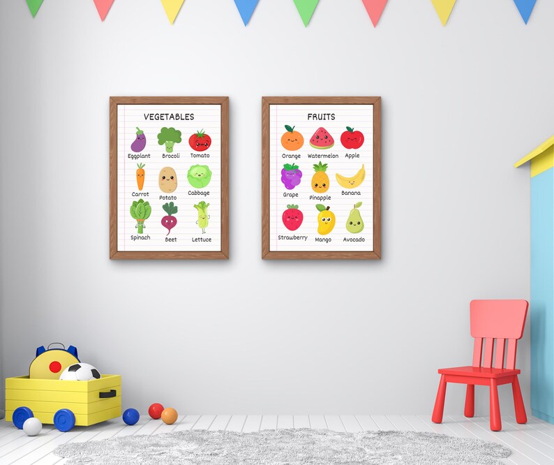 Fruit & Vegetable Poster Bundle for Kids Educational Wall Art for ...