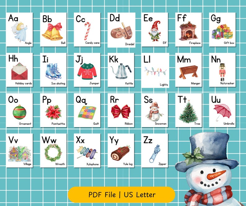 Christmas Alphabet Poster & Flashcards for Kids Winter Festive Fun ...