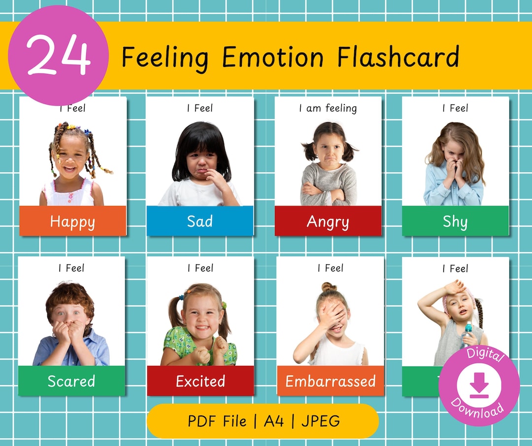 Photo Flashcards of Feeling Emotion for Kids 24 Educational Tool for ...