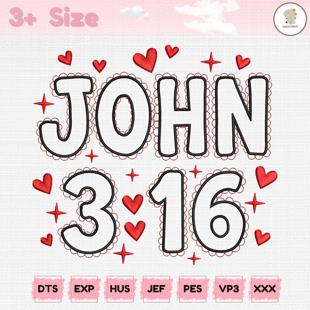 John 3:16 Valentine Embroidery File, Christian Love Design, Bible Verse ...