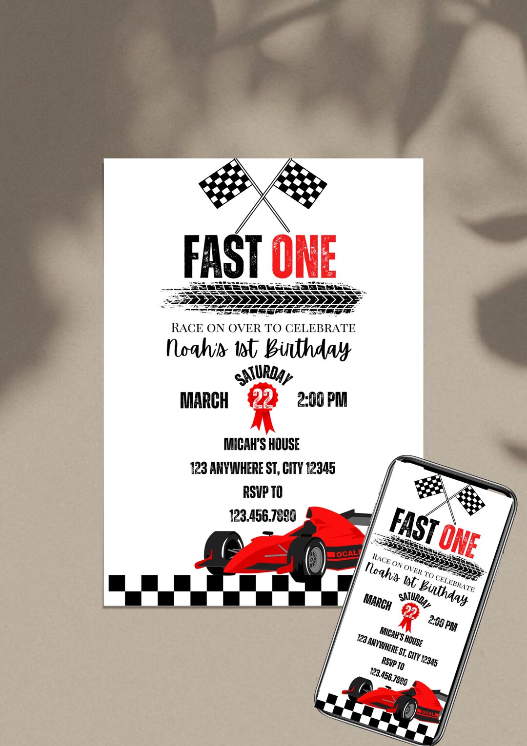 Customizable Fast One Race Car/racer Theme 1st Birthday Party Digital ...