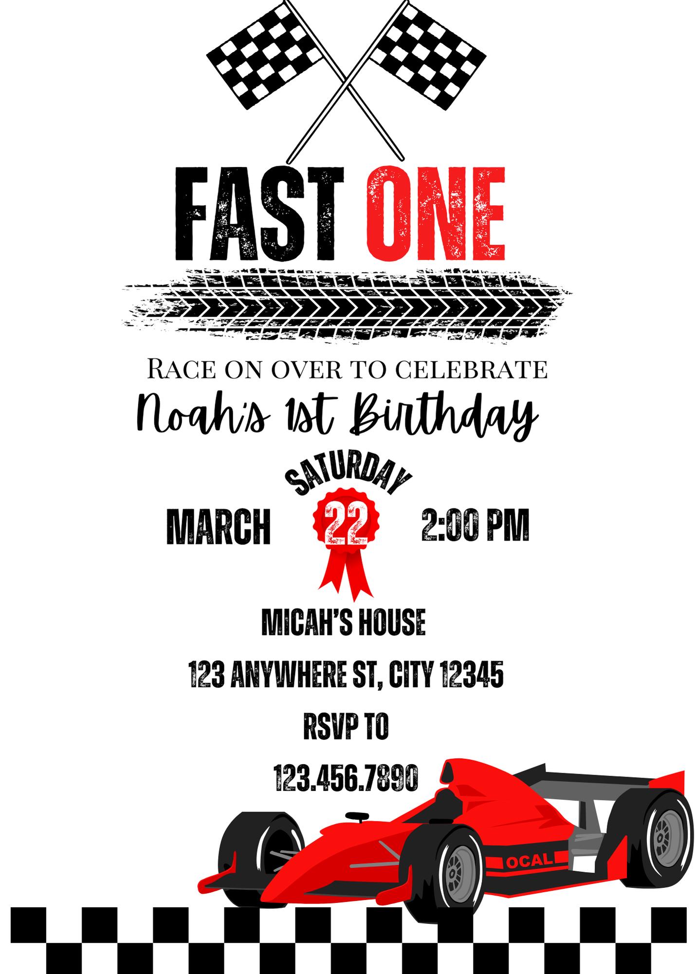 Customizable Fast One Race Car/racer Theme 1st Birthday Party Digital ...
