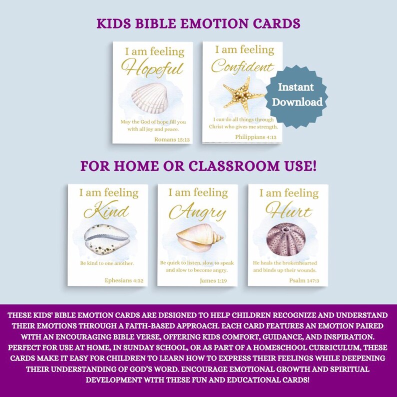 Bible Emotion Cards, Kids Religious Learning Cards, Kids Emotion Cards ...