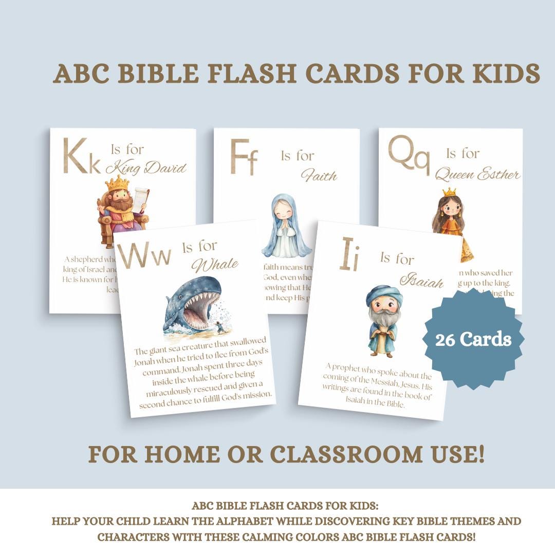 Bible ABC Cards, Kids Religious Learning Cards, Christian Faith, Bible ...