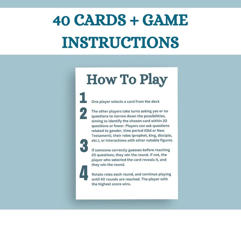 Bible 20 Questions Card Game for Family, Sunday School, or Homeschool ...
